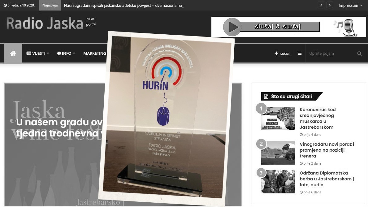 Radio Jaska dobitnik ovogodišnjeg Zlatnog miša, HURiN-ove nagrade za najbolju web stranicu